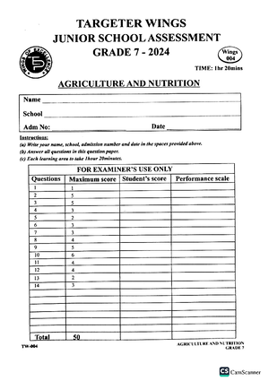 G7 Agriculture Questions AND Answers Booklet - GRADE 7 REVISION BOOKLET FOR AGRICULTURE ...