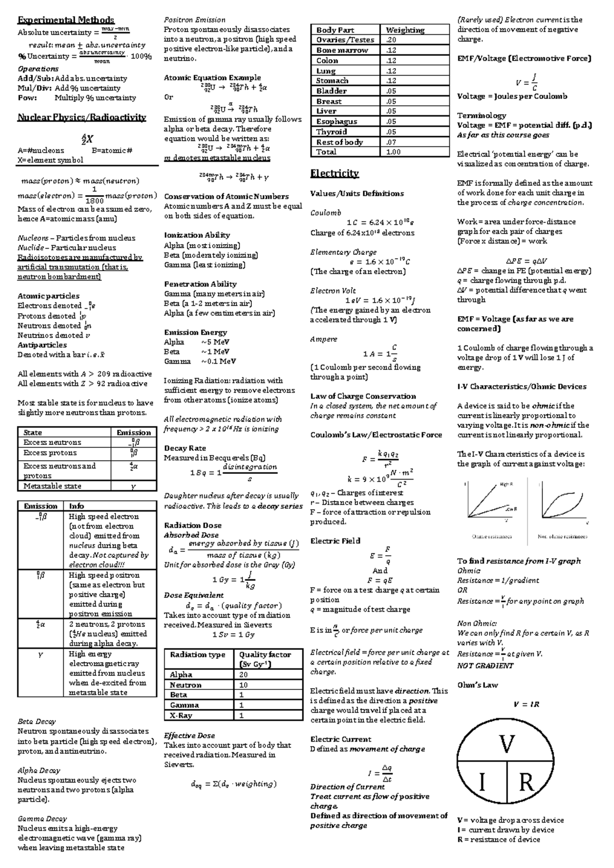 Physics Unit 1 Exam Notes - Experimental Methods Absolute uncertainty ...