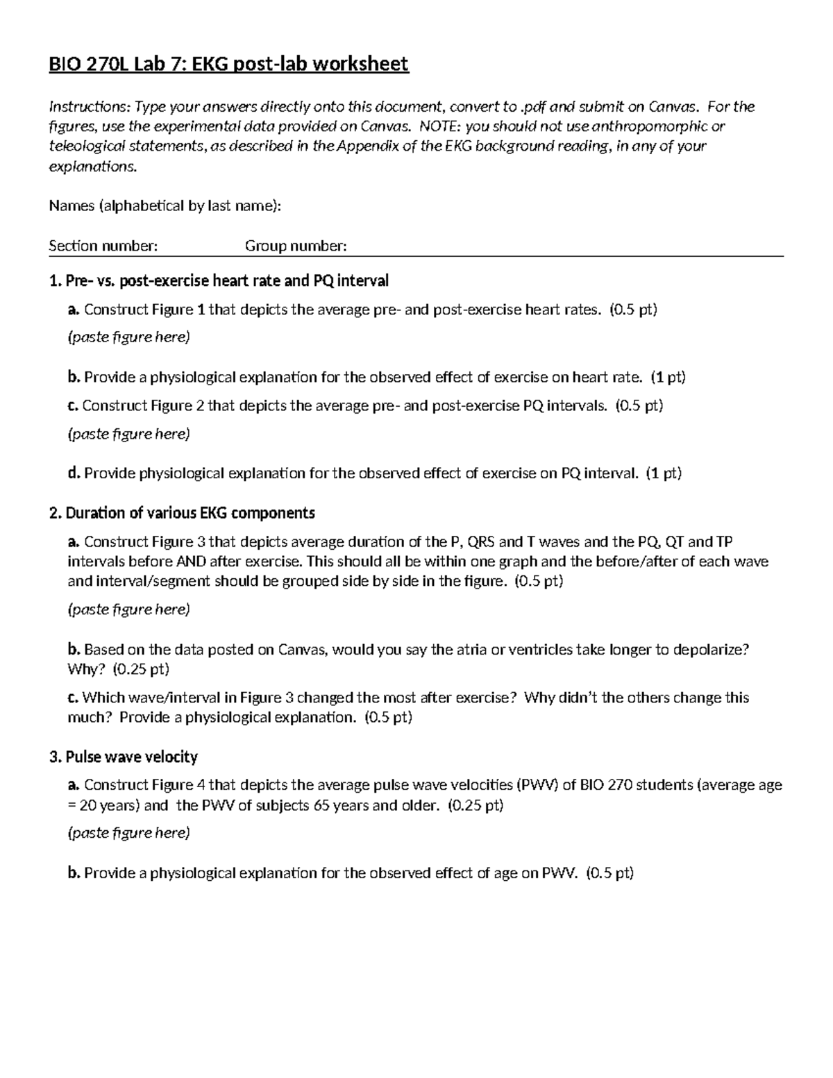 BIO 270L Lab 7: EKG Post-Lab Worksheet Instructions and Exercises - Studocu