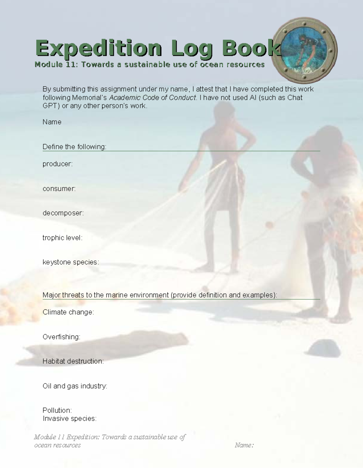 Module 11 Expedition Log Book: Sustainable Ocean Resource Use - Studocu