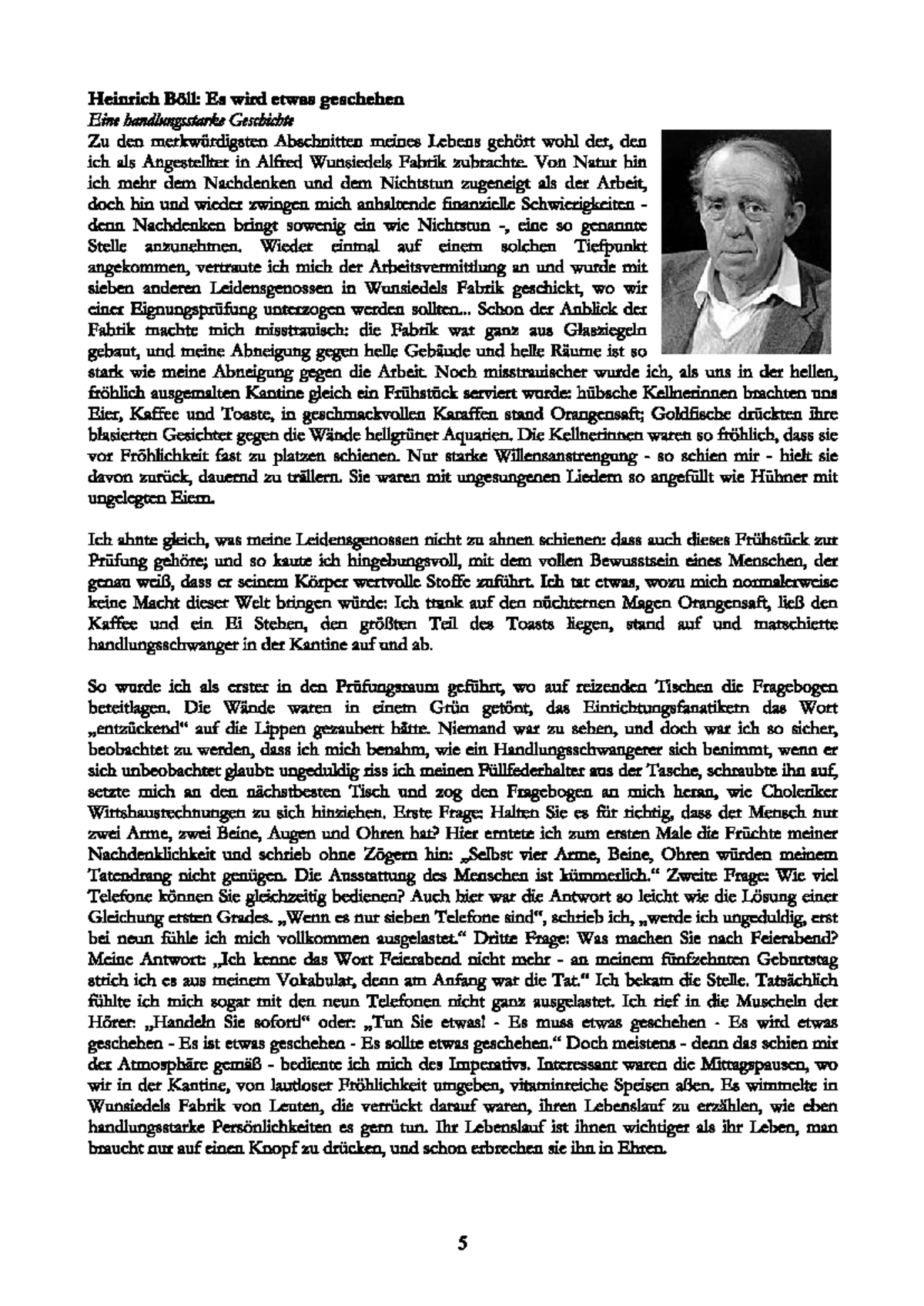 Heinrich Böll: Es wird etwas geschehen - Eine Analyse der Erzählung ...