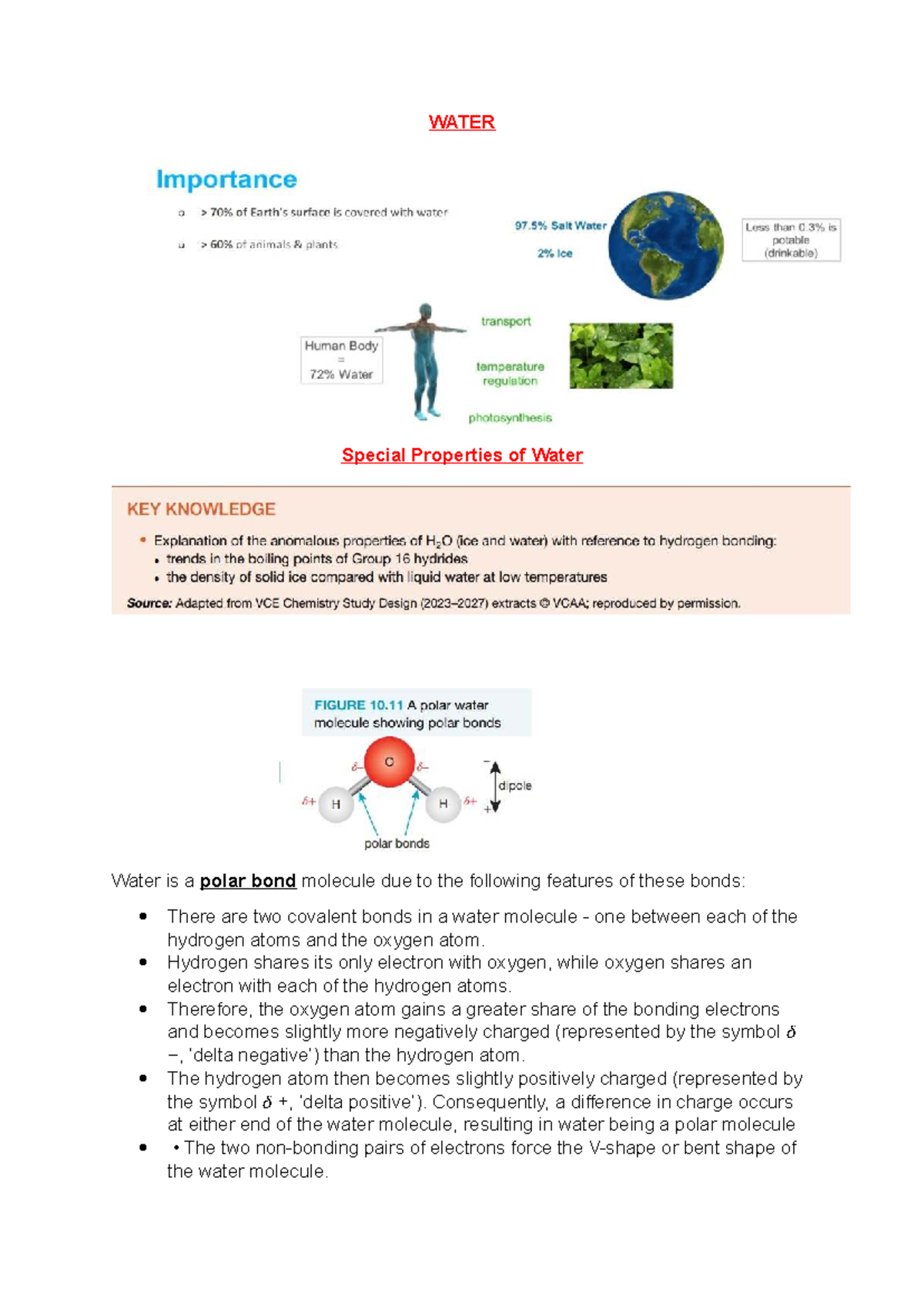 9A Lecture Notes on the Special Properties of Water - Studocu