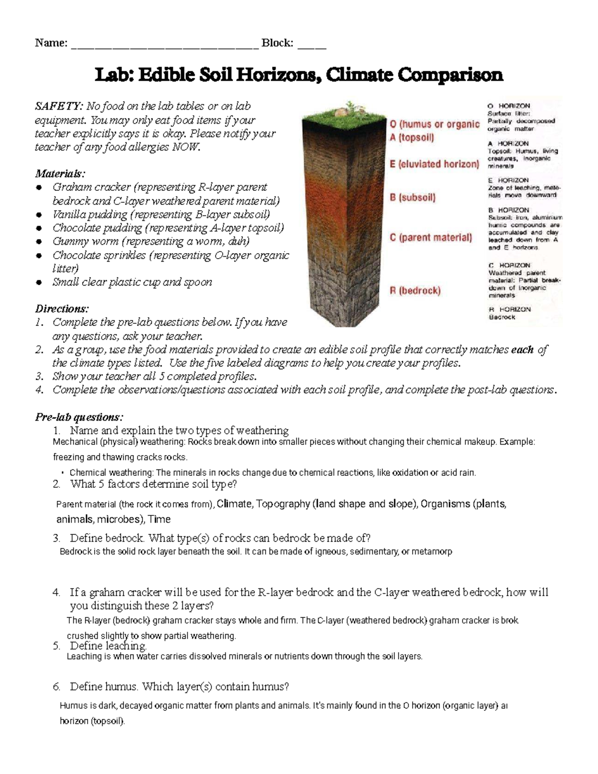 Edible Soil Lab: Climate Comparison & Profiles (BIO 101) - Studocu