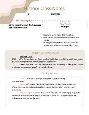 History Notes: Legal Segregation & Civil Rights Cases (Ch. 18-19 ...