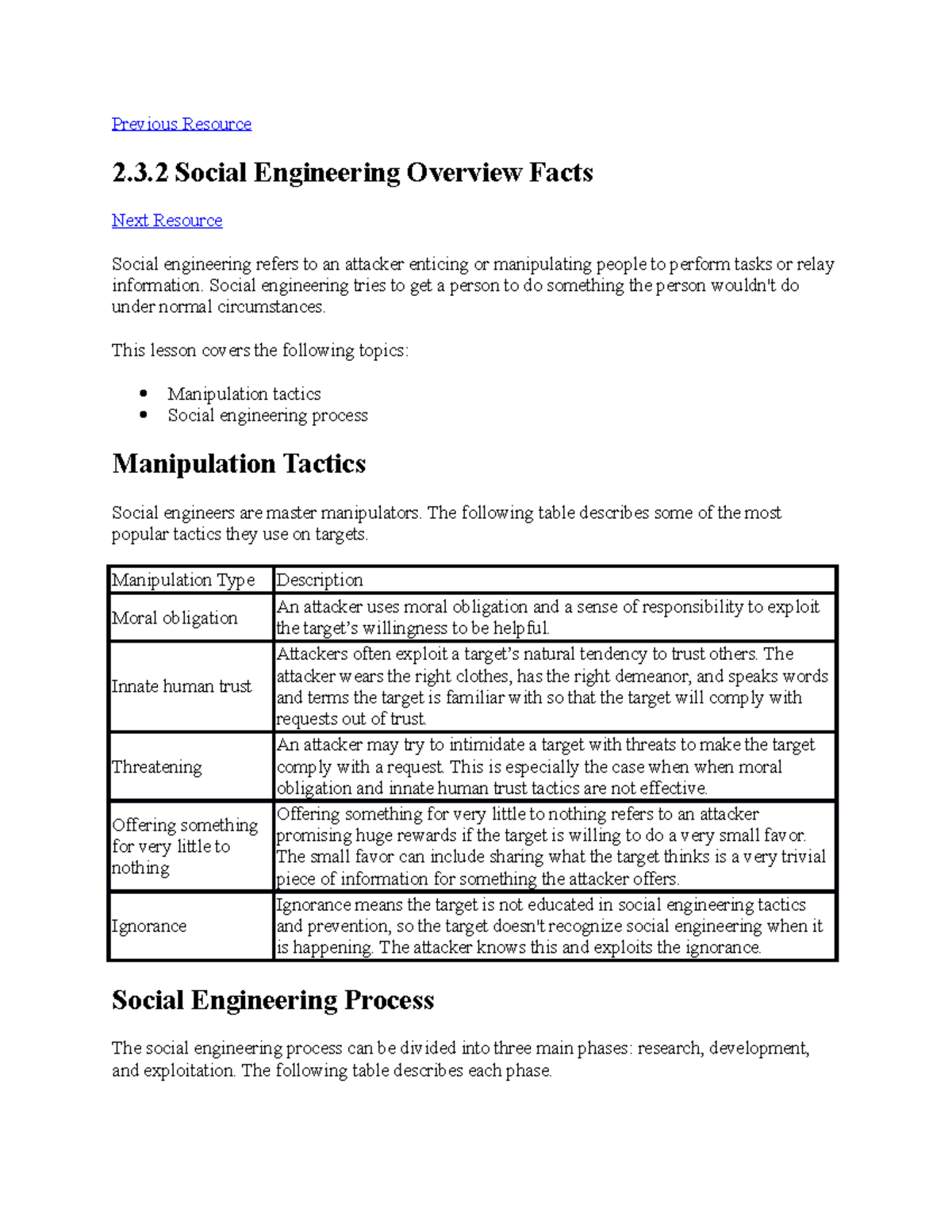 2.3.2 Social Engineering Overview Facts - Previous Resource 2.3 Social ...