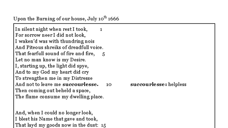 Upon the Burning of Our House: Analysis & Reflection Questions - Studocu