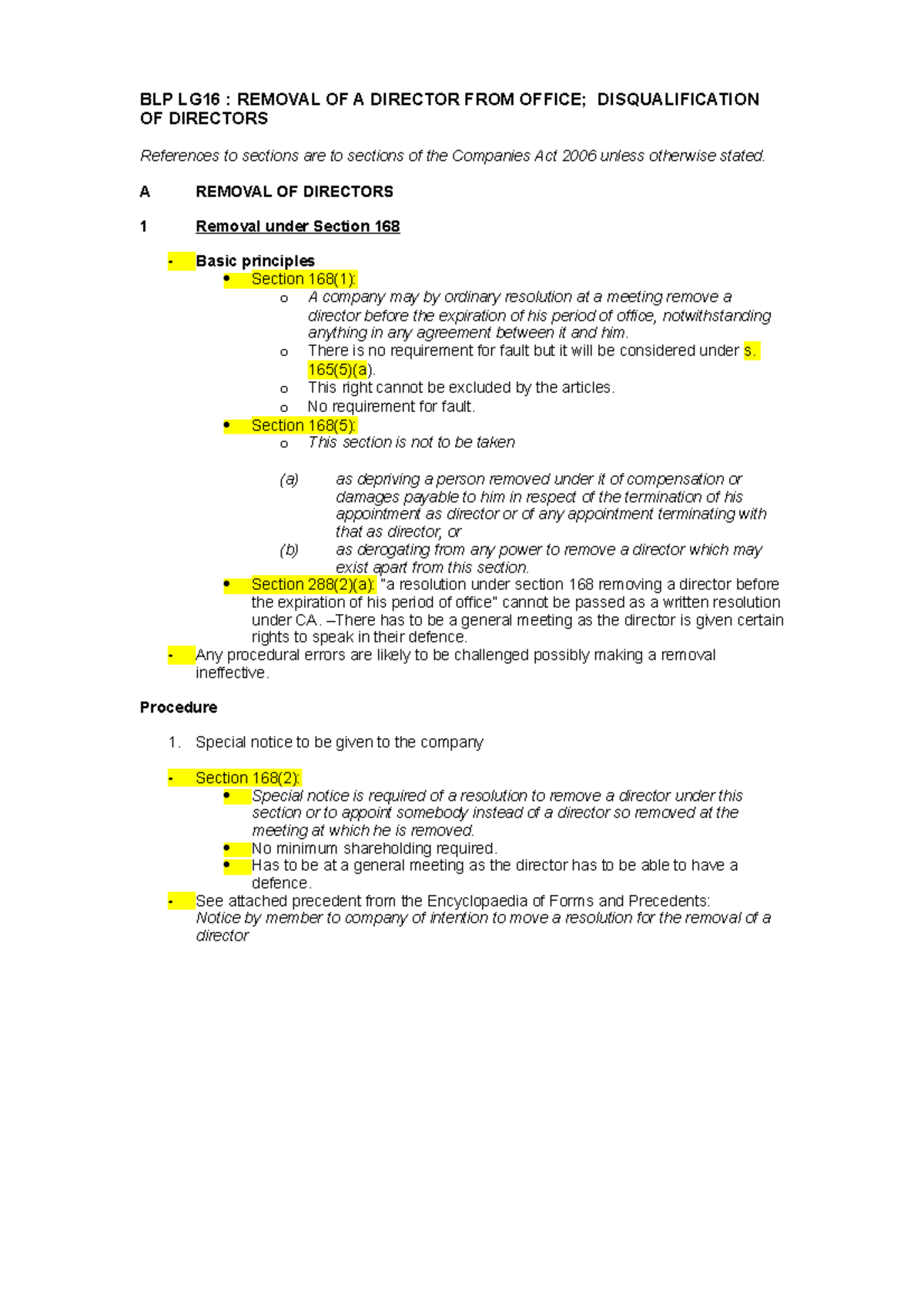 Special Notice For Removal Of Director