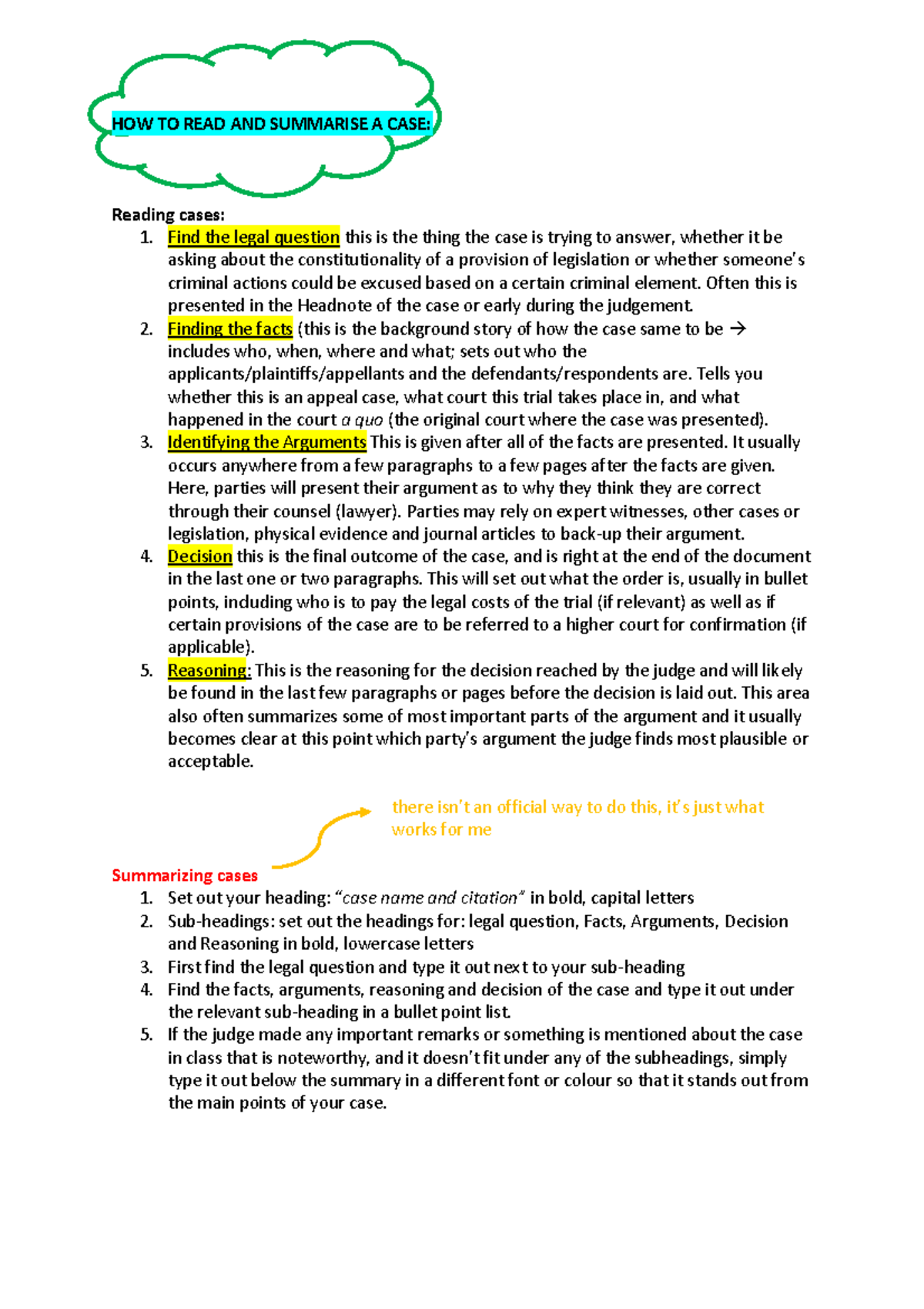 how to read & summarise case law - Warning: TT: undefined function: 32 Warning: TT: undefined ...