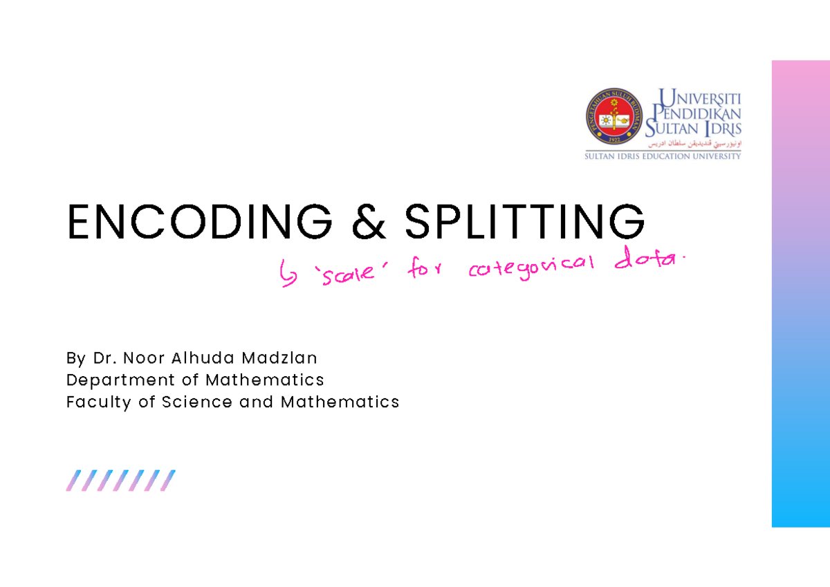 Training and Encoding Categorical Data: Techniques for ML Models - Studocu