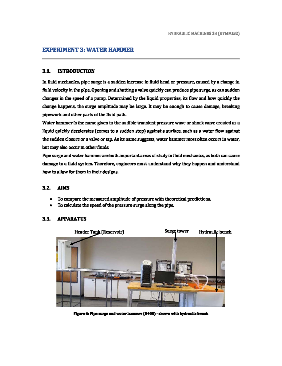 HYDRAULIC MACHINES 2B (HYMMIB2) LAB 3: WATER HAMMER EXPERIMENT GUIDE ...