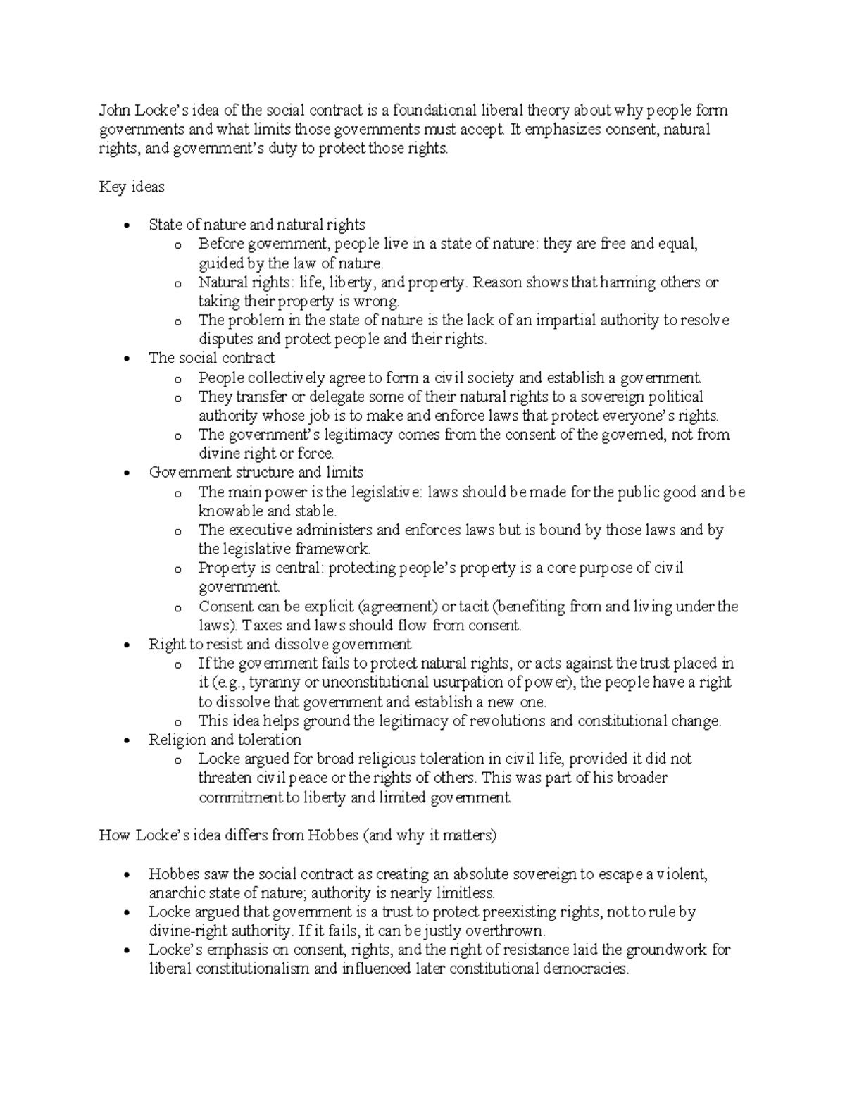 John Locke's Key Ideas on Social Contract Theory - Studocu