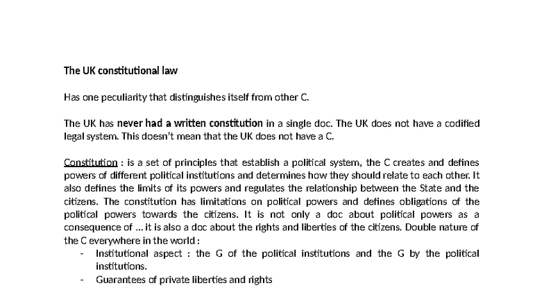 UK Constitutional Law: Unwritten Principles and Key Documents - Studocu