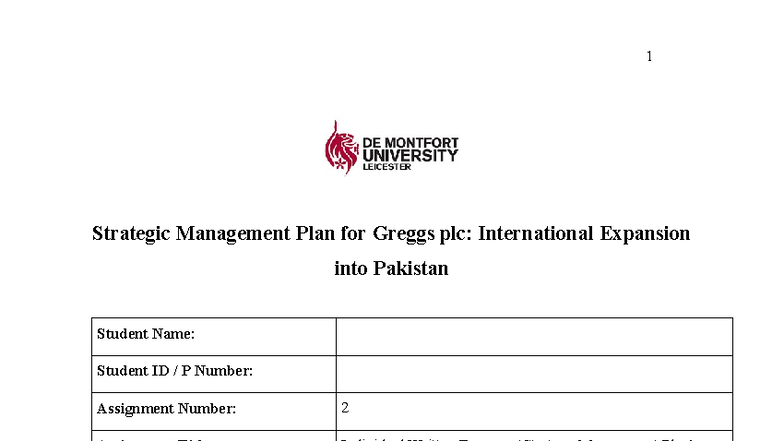 BMIB5001: Strategic Management Plan for Greggs plc's Expansion into ...