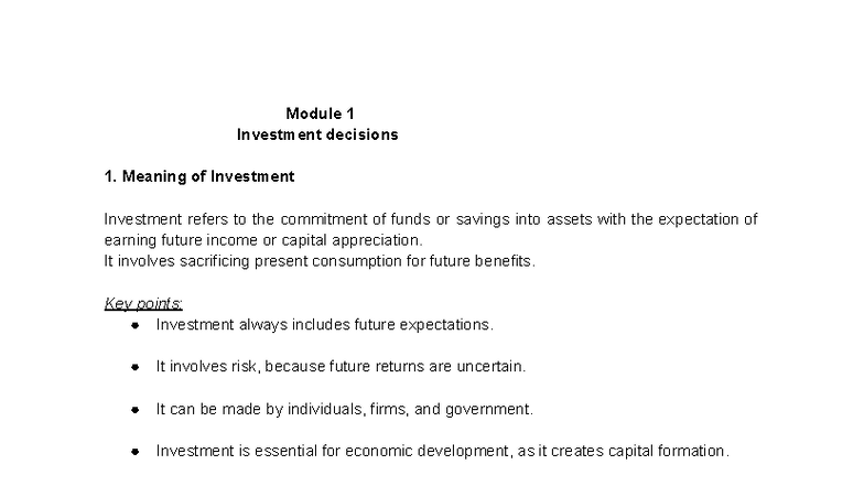 Investment Management Module 1: Understanding Investment Decisions ...