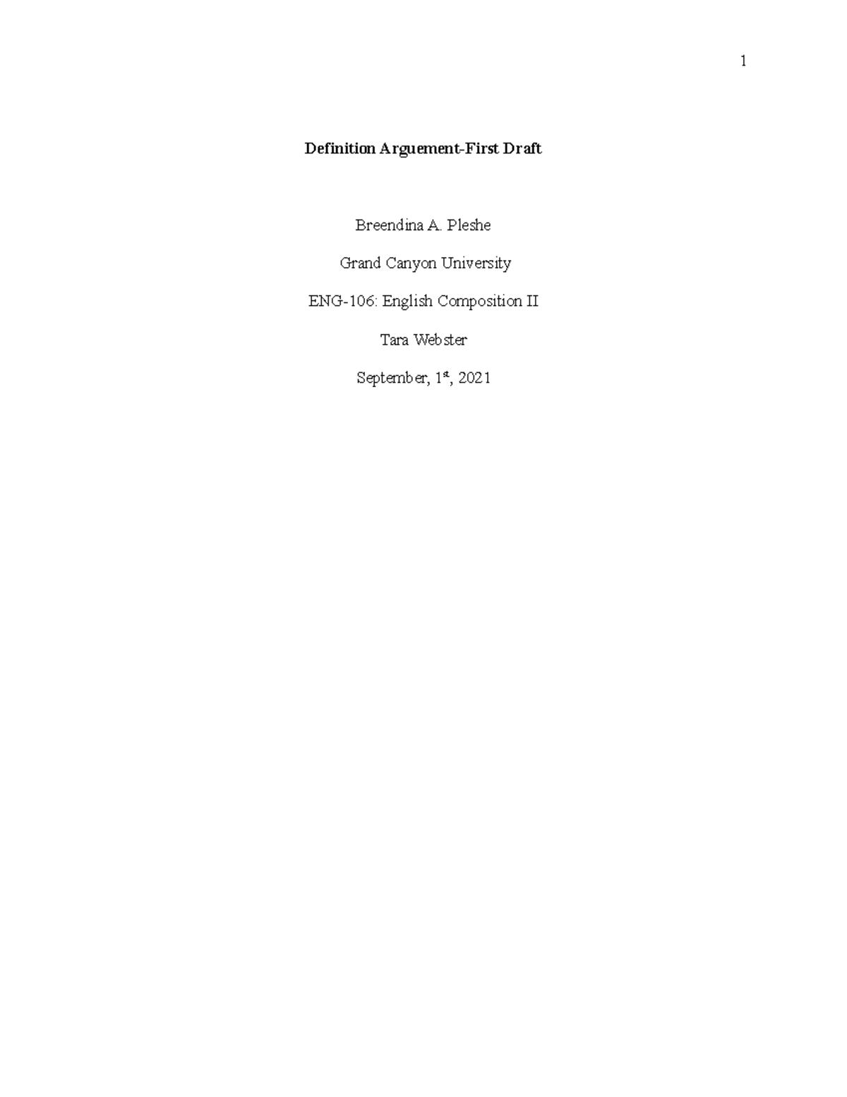 Draft Argument Definition and enough words - 1 Definition Draft ...