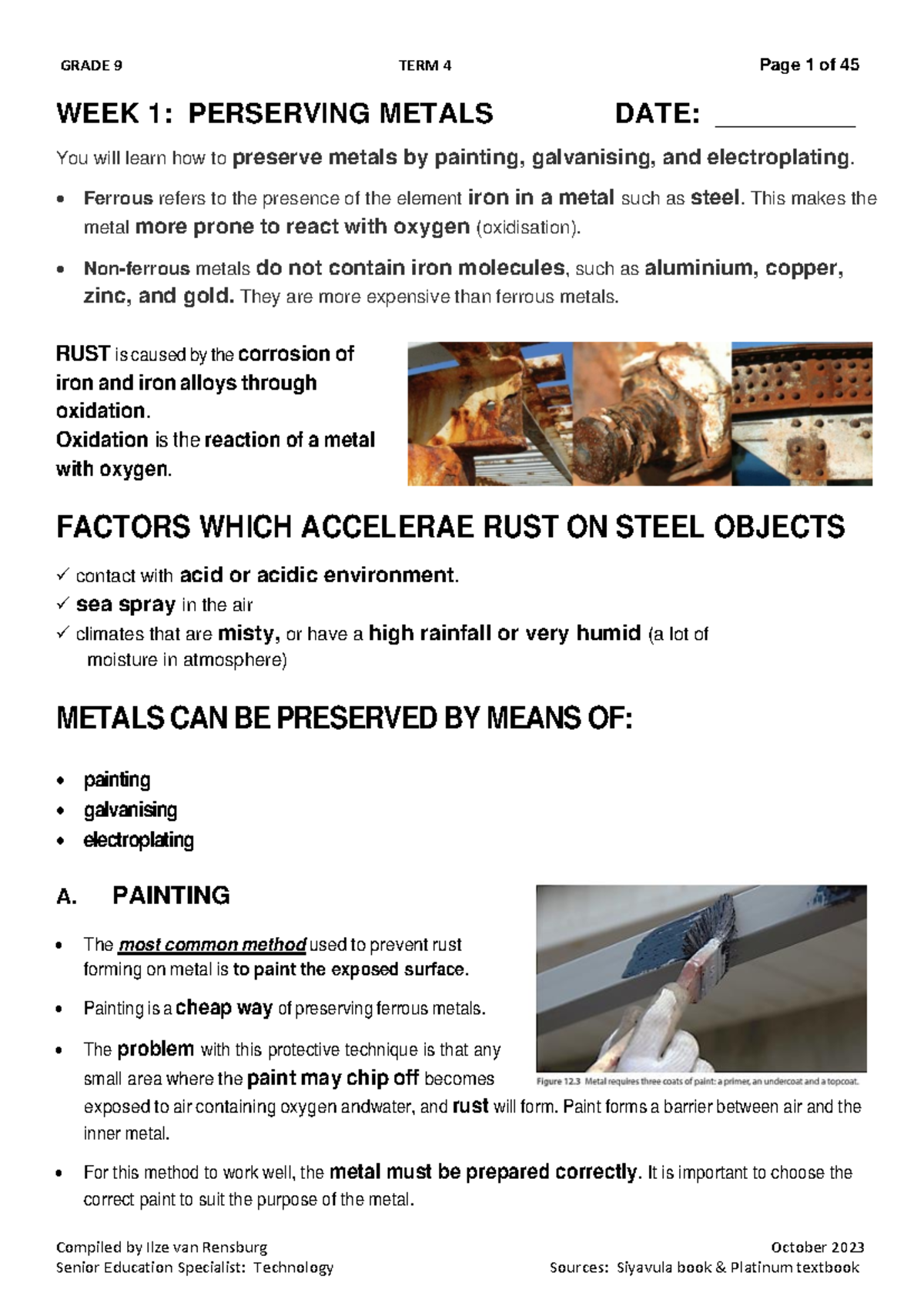 GRADE 9 TERM 4: Preserving Metals and Food Techniques - Studocu