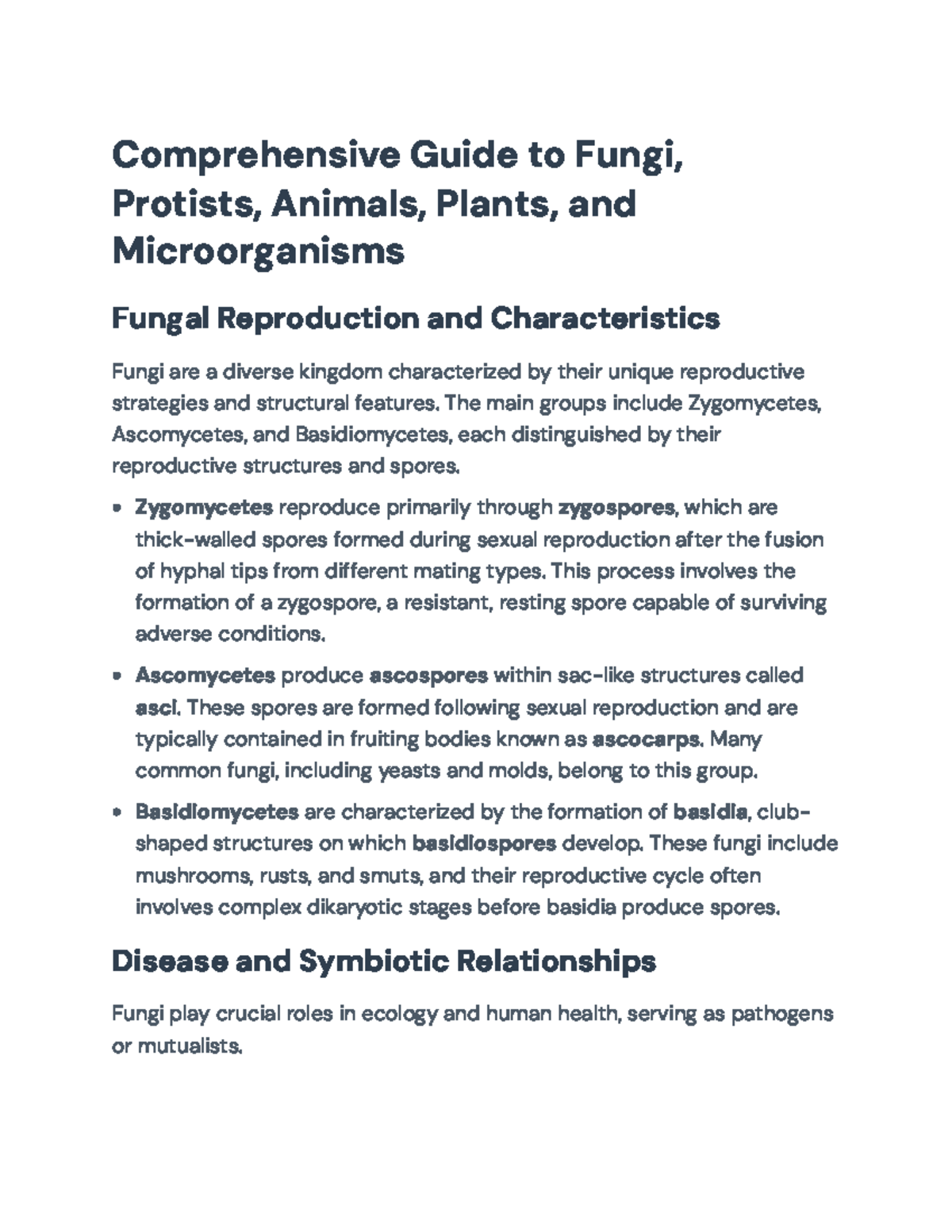Comprehensive Study Guide on Fungi, Protists, Animals, and Plants - Studocu