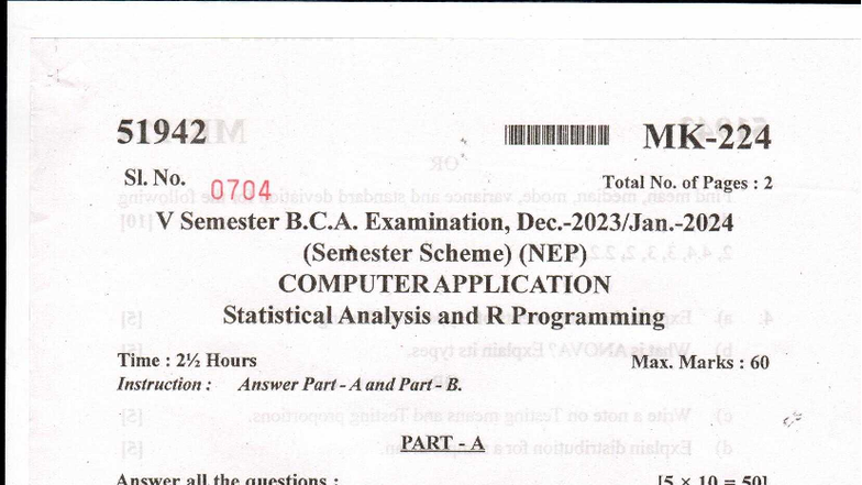 BCA V Sem Exam: Statistical Analysis & R Programming Guide - Studocu