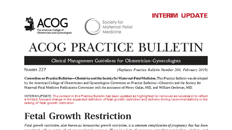 ACOG Practice Bulletin No. 227: Interim Update on Fetal Growth ...