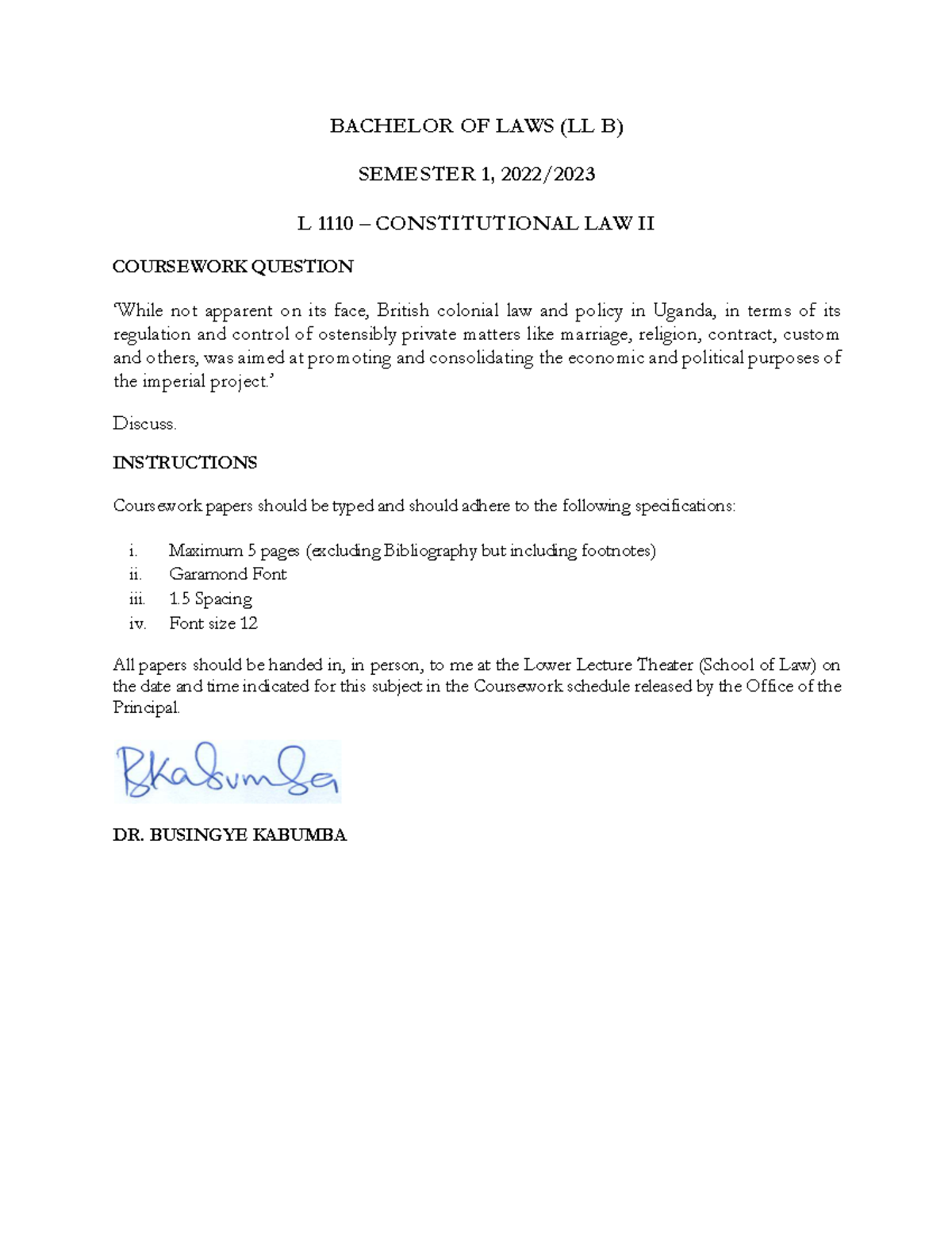 LLB Semester 1: Constitutional Law II Coursework Question 2022 - Studocu