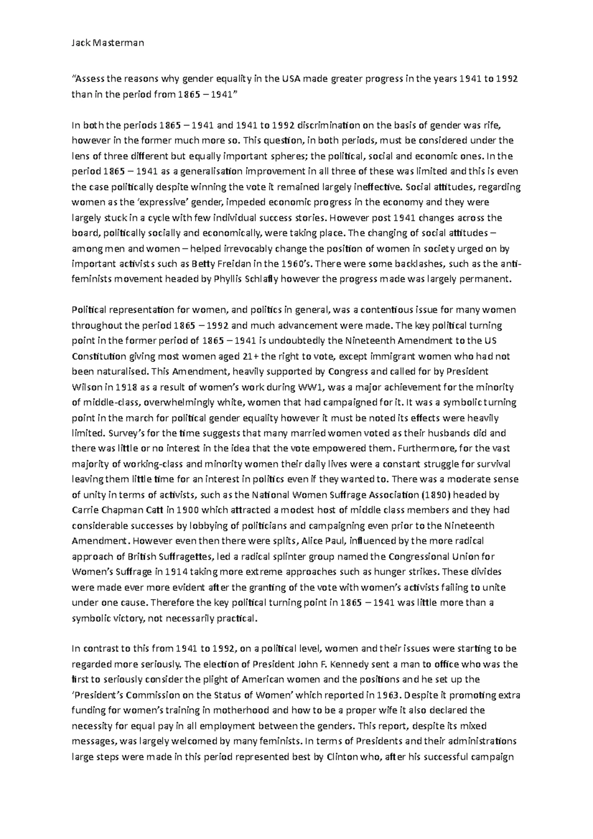 A Level History: Civil Rights in the USA - 30 Marker Essay Guide - Studocu
