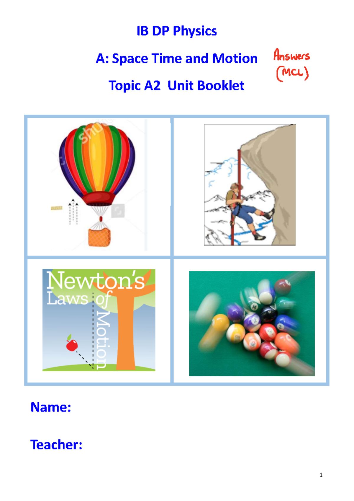 IB DP Physics A: A2 Space Time & Motion Unit Booklet Answers (HL & SL ...