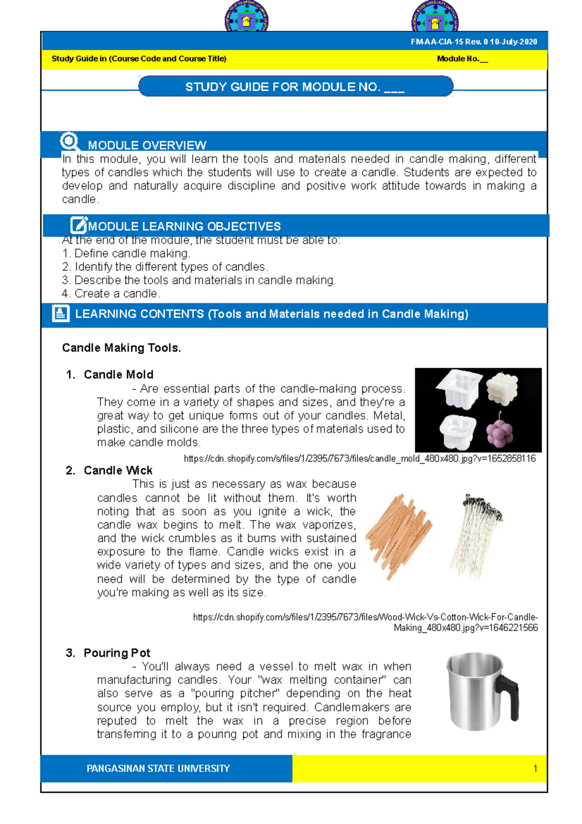 Candle Making Tools & Techniques - Study Guide (Course Code) - Studocu