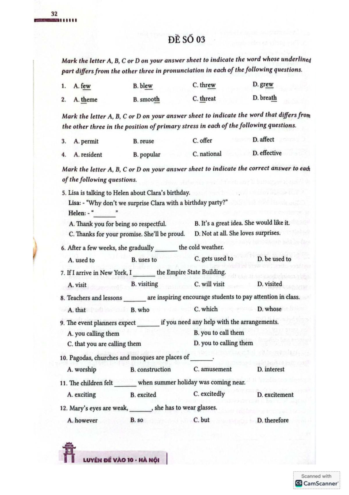 32 DE SO 03 English Language Quiz: Pronunciation & Stress Patterns ...