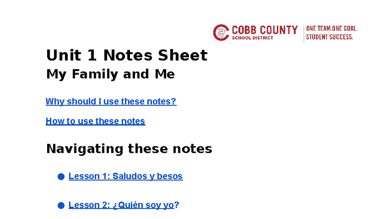 Spanish I 2024 Unit 1 Study Guide: Mi Familia y Yo - Studocu