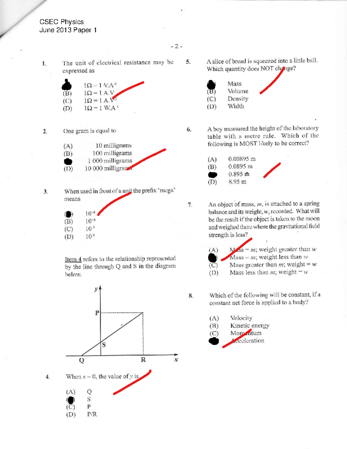 CSEC Physics June 2013 Paper 1 Exam Questions and Answers - Studocu