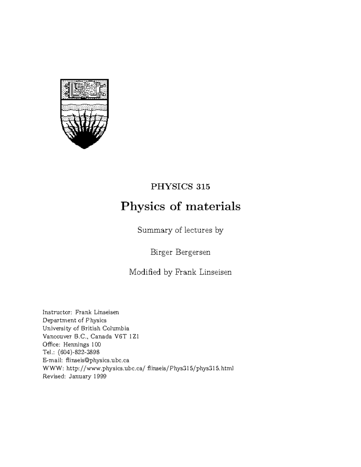 PHYSICS 315 Final Exam Summary: Physics of Materials Lectures - Studocu