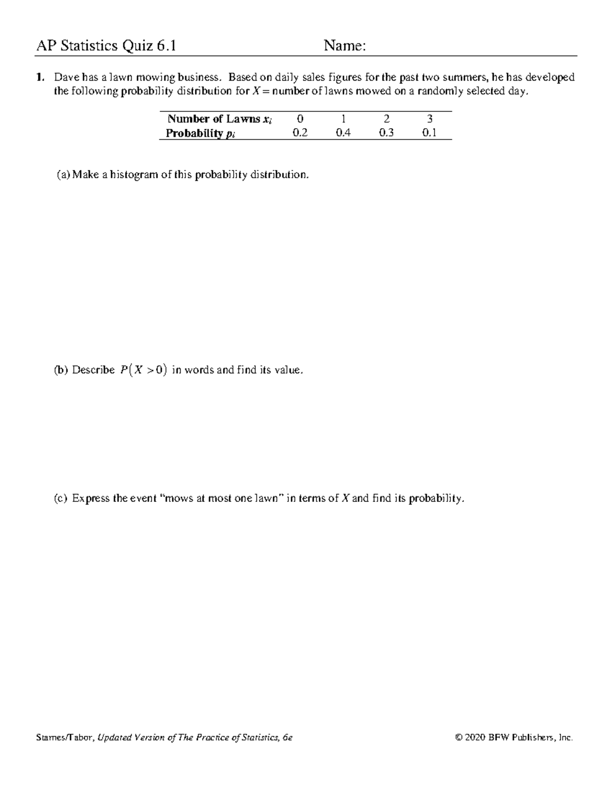 AP Statistics Quiz 6.1 & 6.2 Worksheets - Studocu