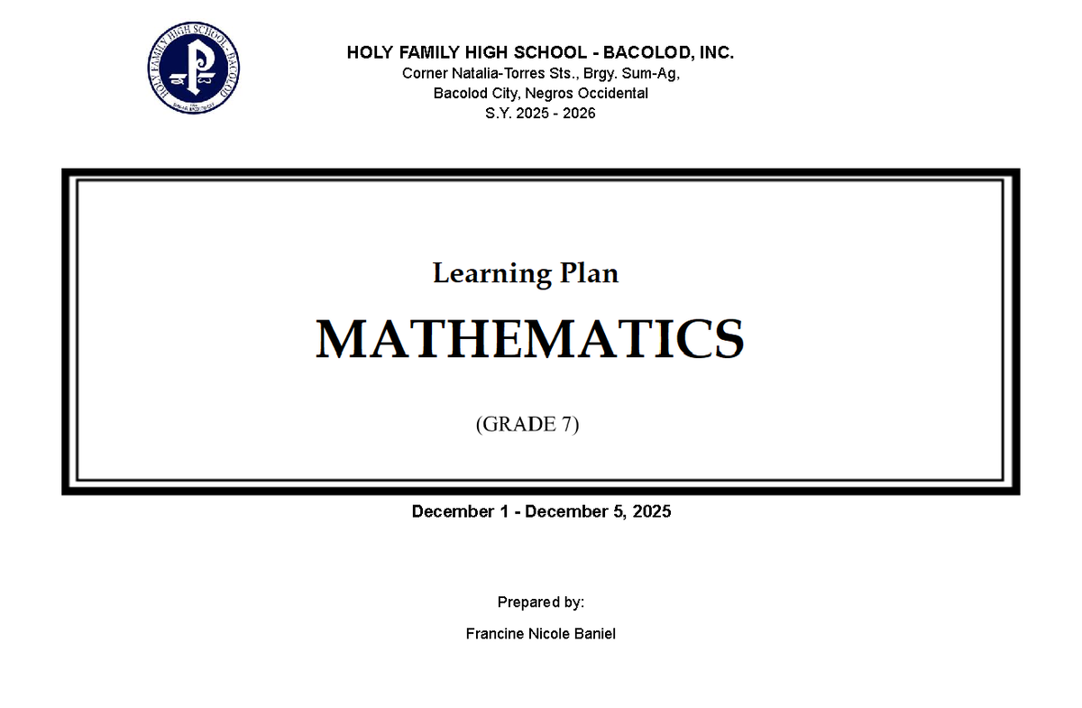 Math 7 Learning Plan (Dec 1-5, S.Y. 2025-2026) - Studocu