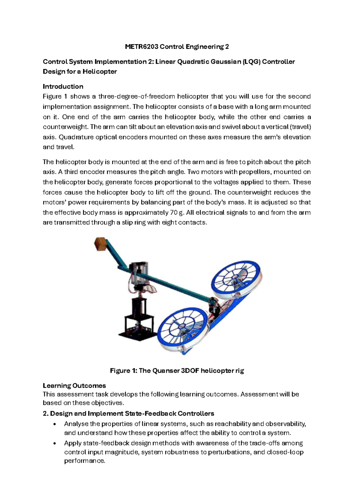 METR6203 Control Engineering 2: LQG Controller Design for Helicopter ...