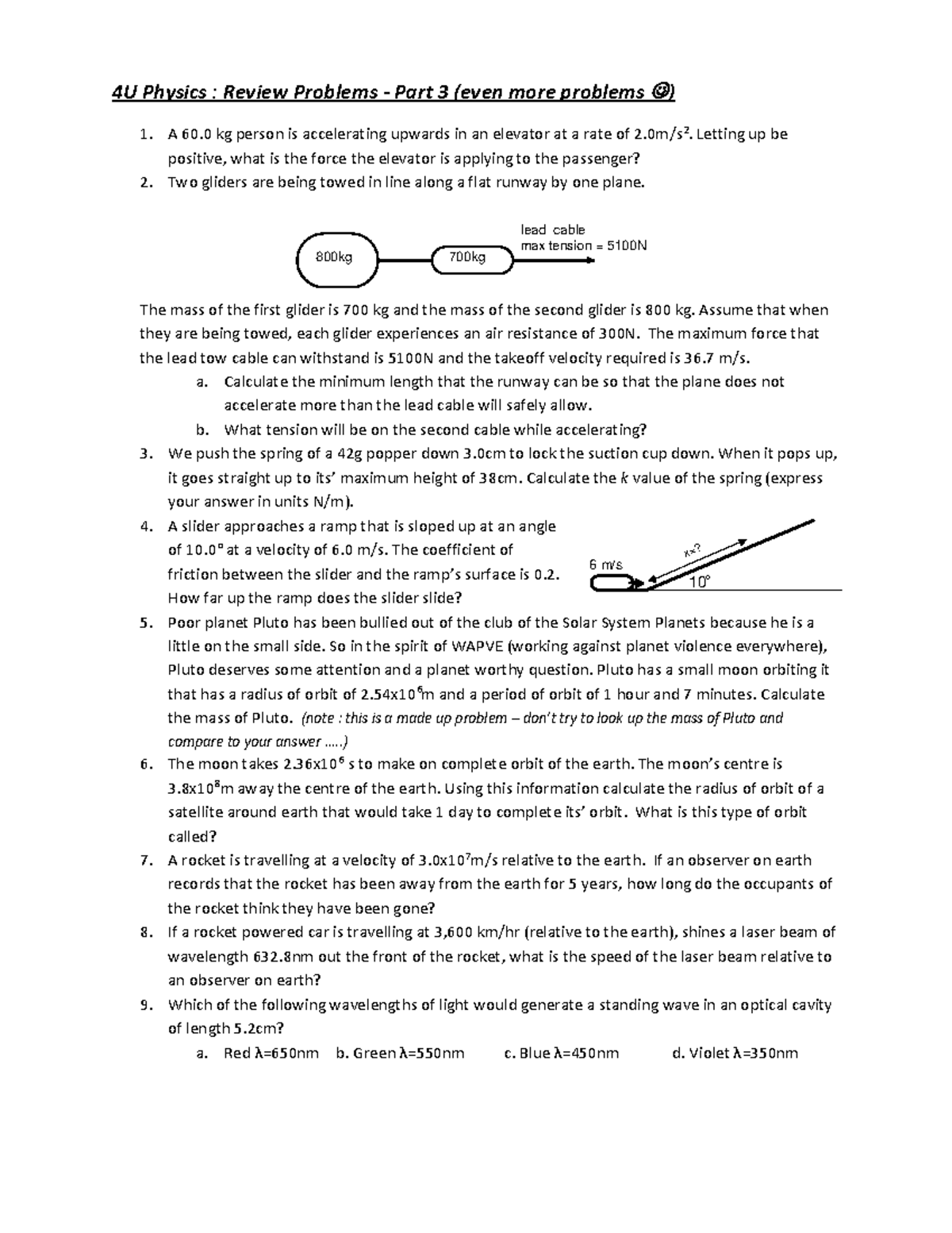 4U Physics Exam Review Handout 3 - Practice Problems and Solutions ...