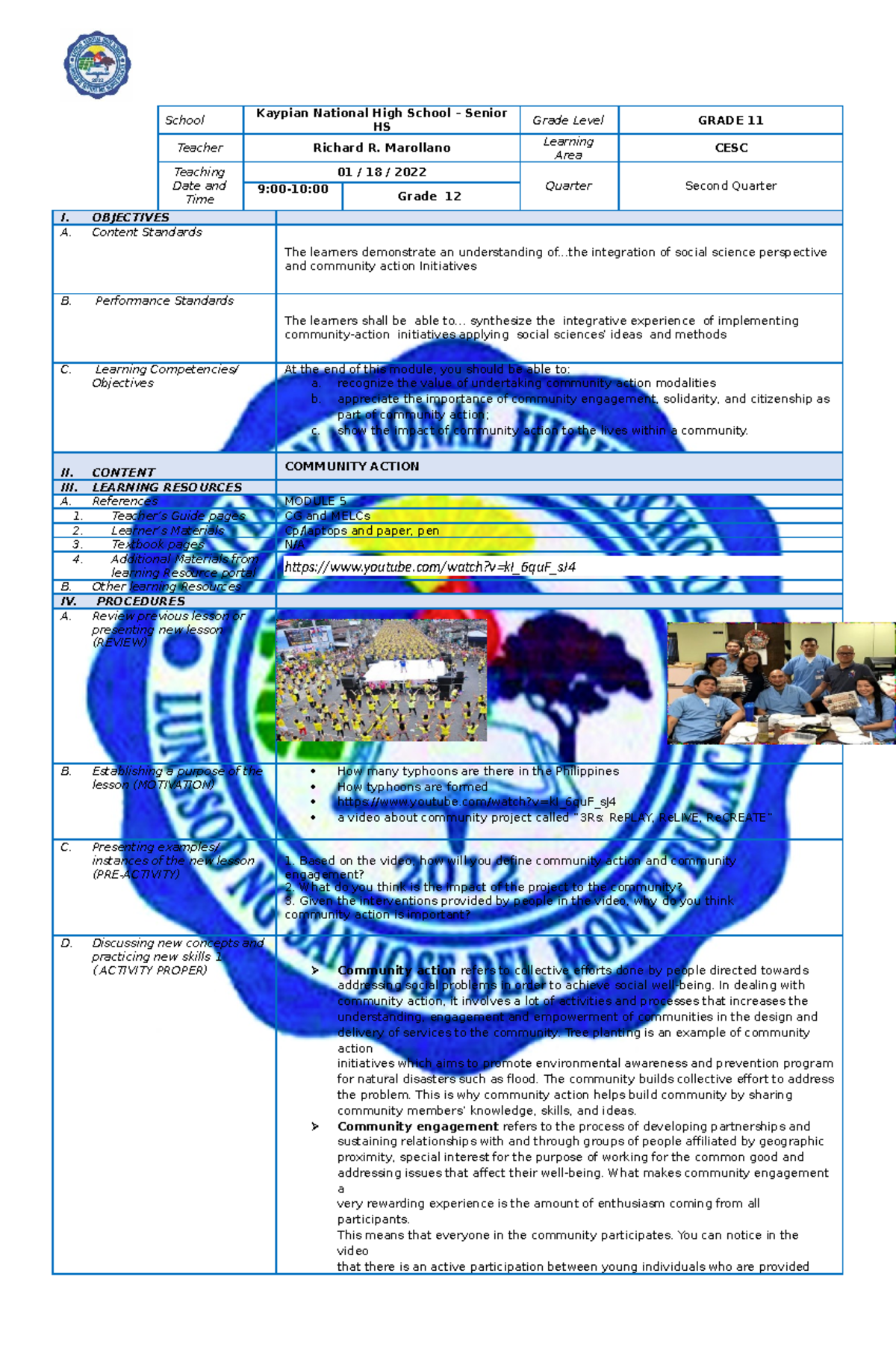 Community Engagement Module - DLL-2023: Objectives and Activities - Studocu