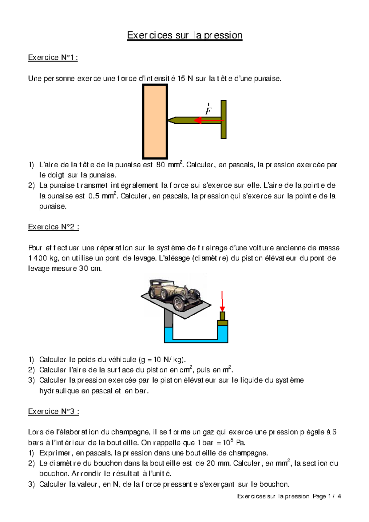 Exercices sur la Pression - Serie 2 - Physique 101 - Studocu