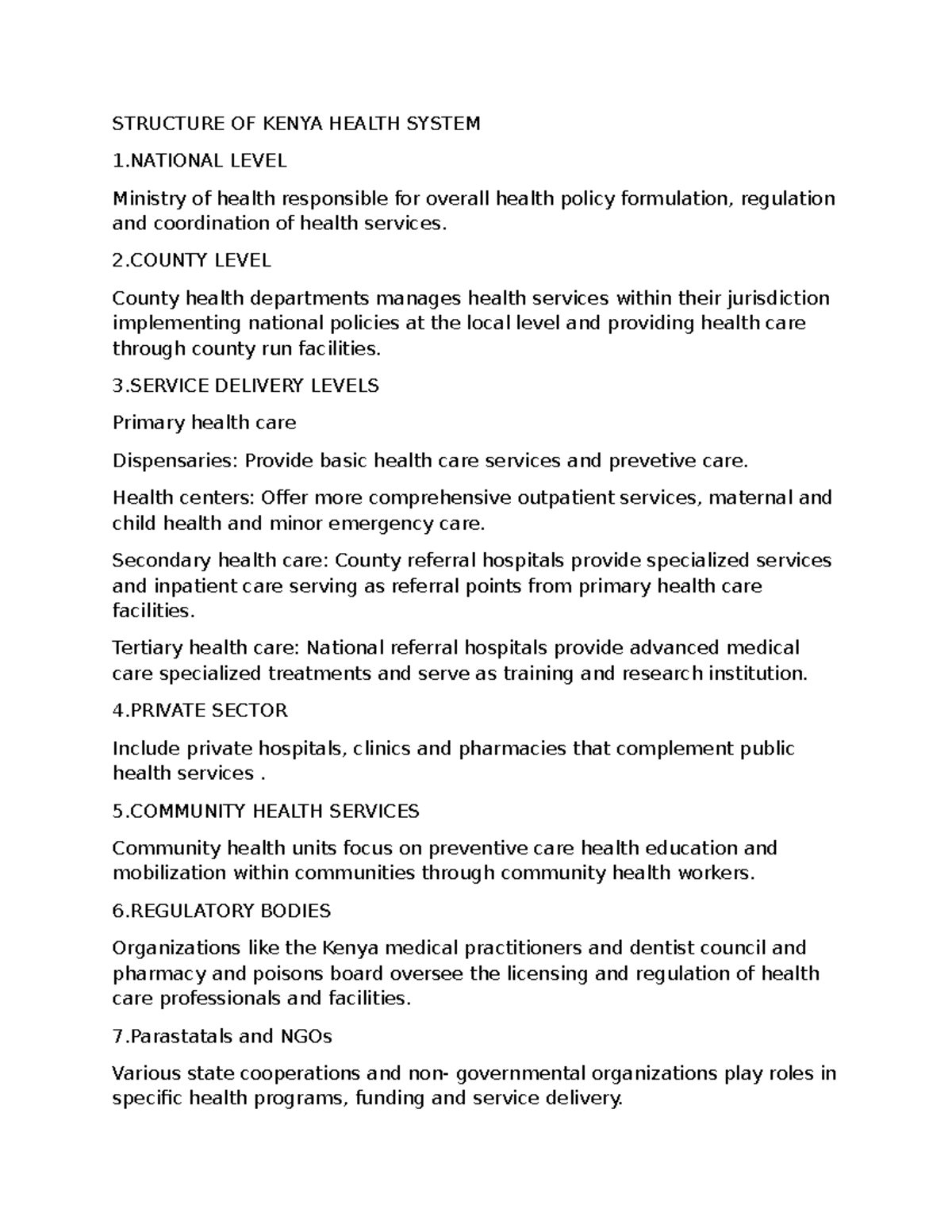 Kenya Health System Structure Overview: Management Insights - Studocu
