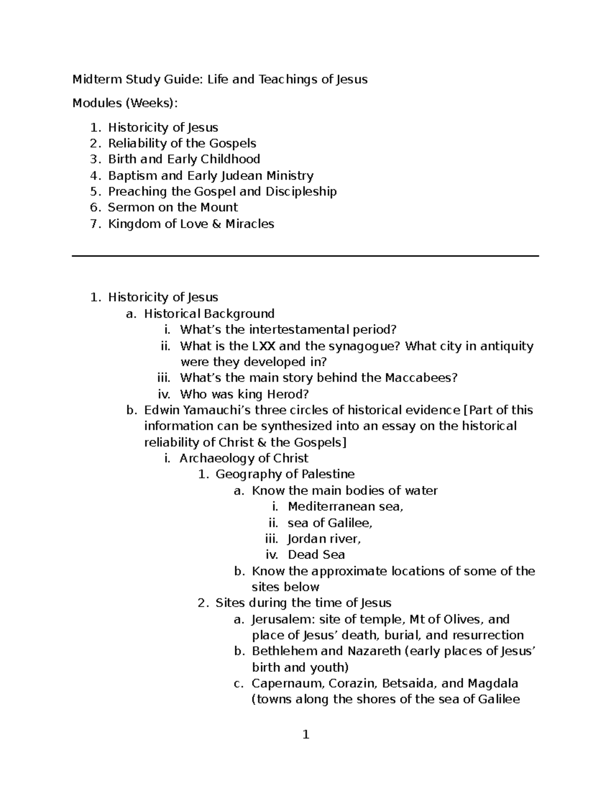 Midterm Study Guide: Life and Teachings of Jesus (Modules 1-7) - Studocu