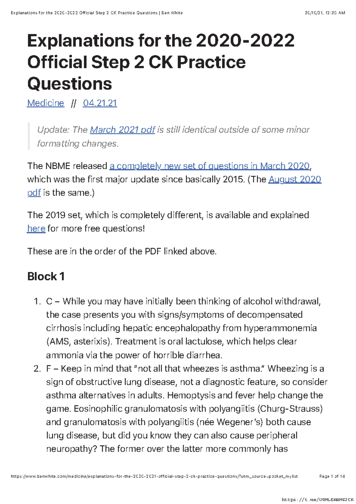 Old Free 120 - Step 2 CK Practice Questions Explanations & Insights - Studocu