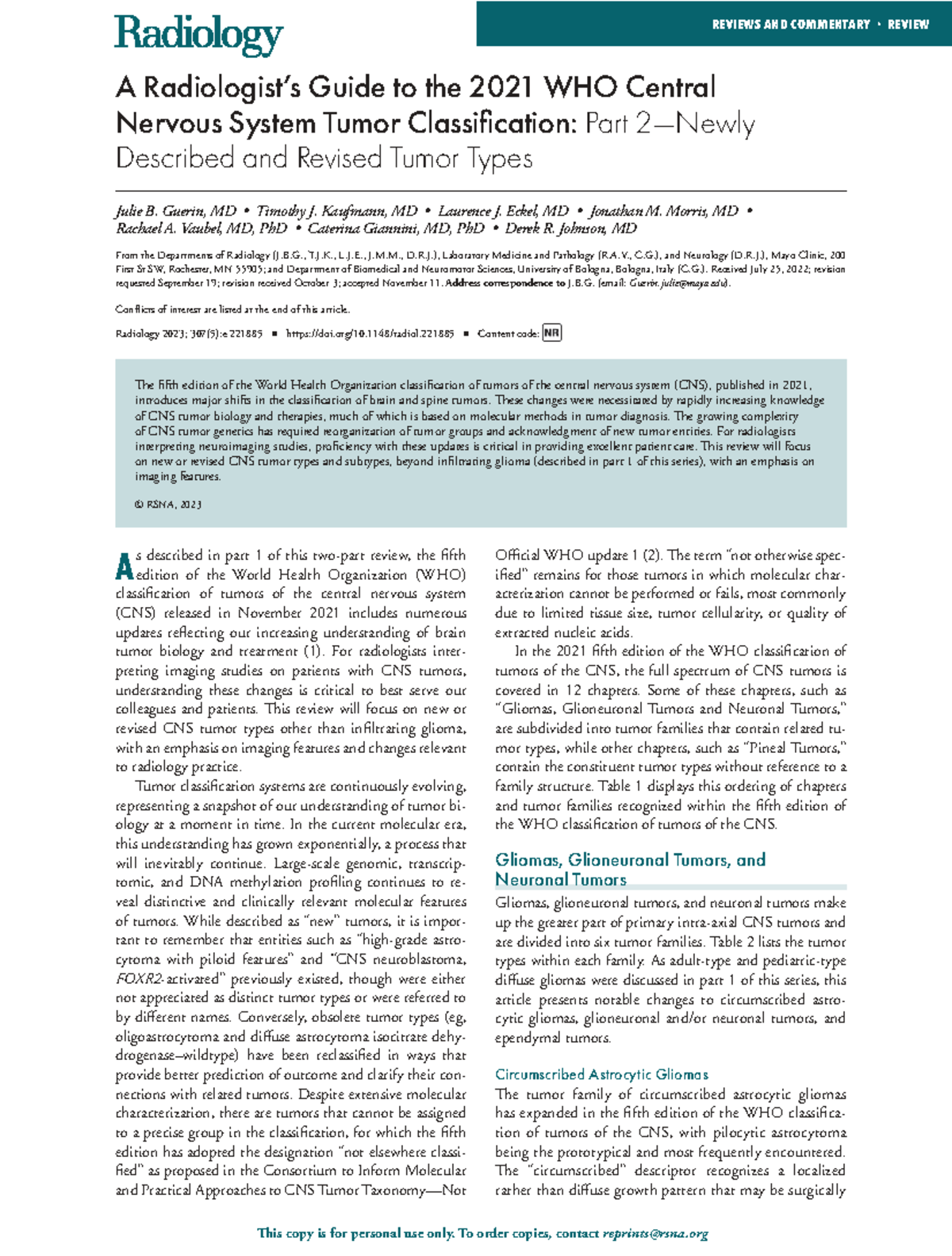 Guide to the 2021 WHO CNS Tumor Classification: Part 2 Insights - Studocu