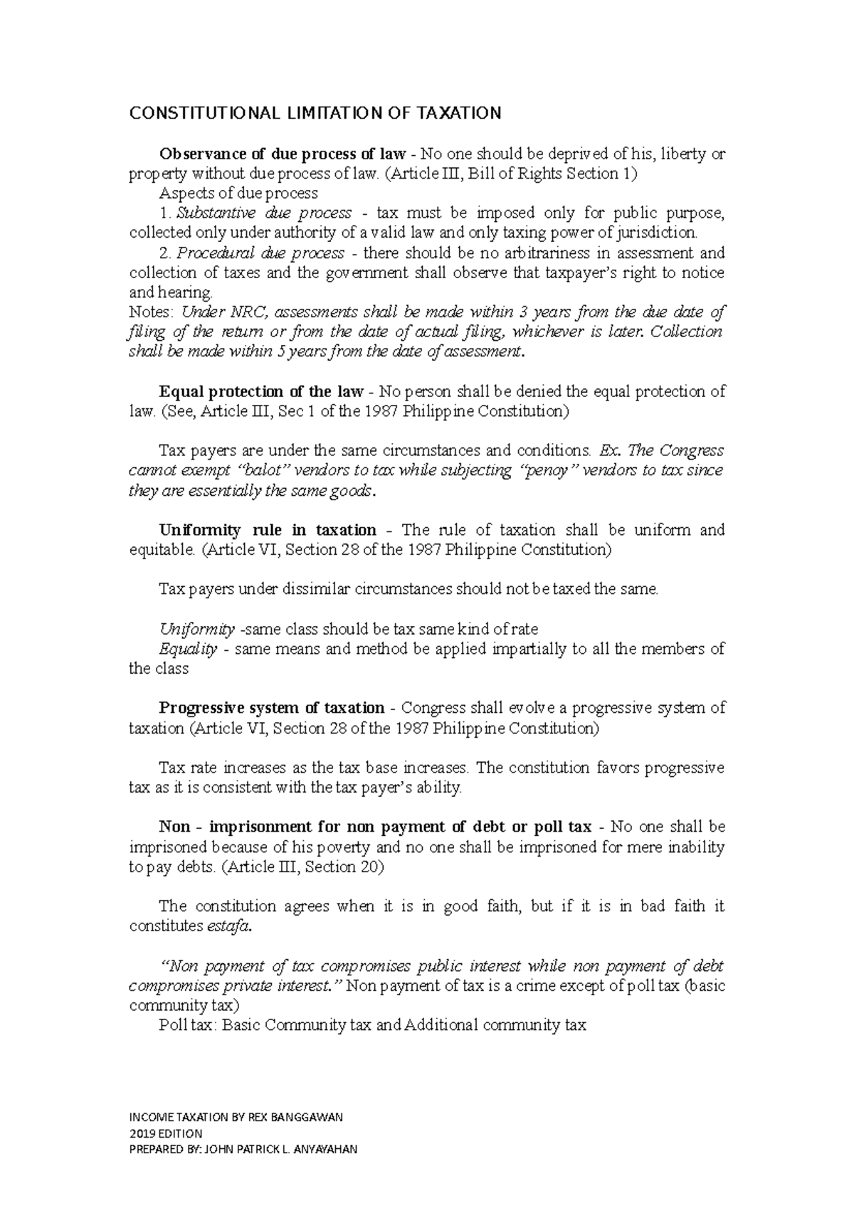 Constitutional Limitations on Income Taxation: Key Principles Explained ...