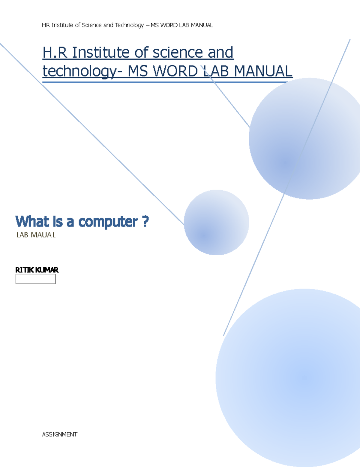 Computer - Practice assignment - H Institute of science and technology ...