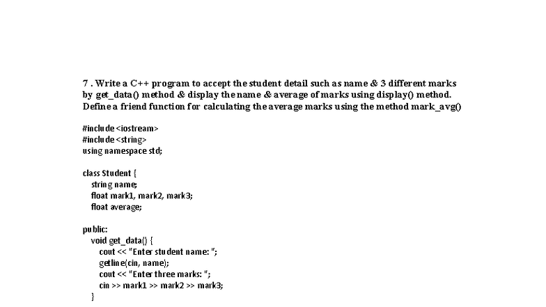 C++ Program 7 - Student Details and Average Marks Calculation - Studocu