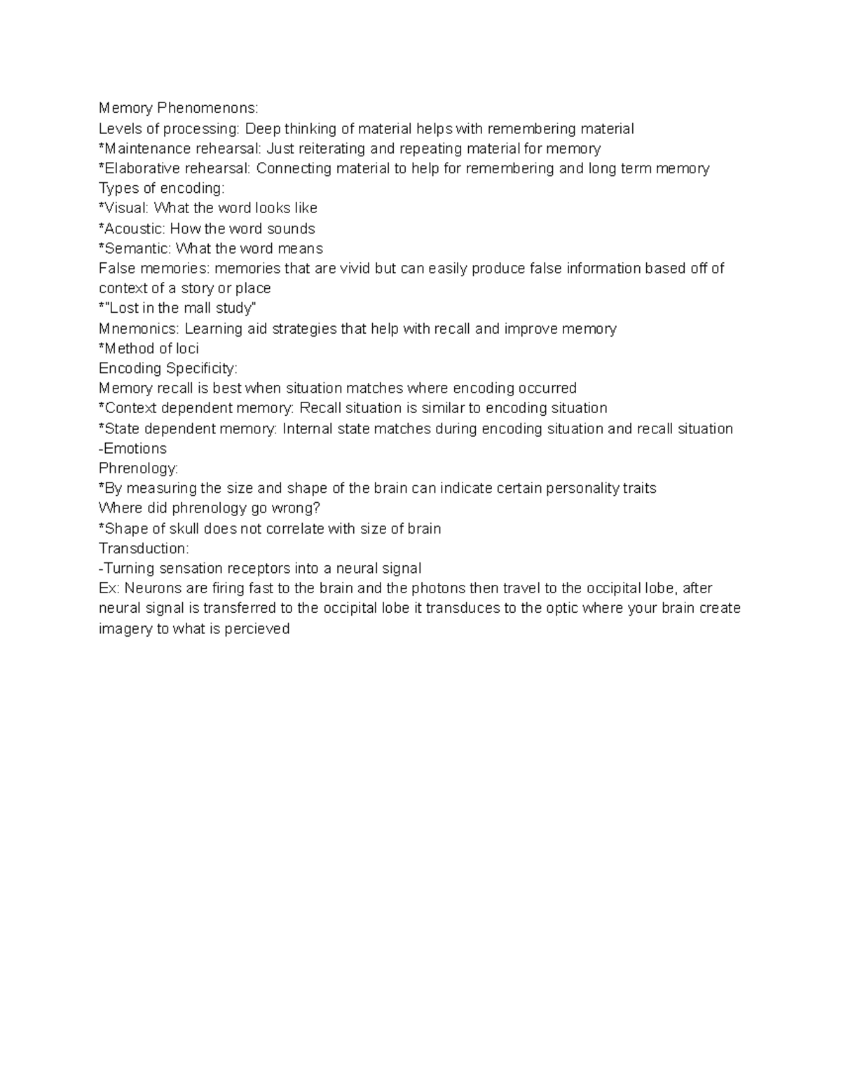 Memory Phenomena and Encoding Strategies: Key Concepts in PSY 101 - Studocu