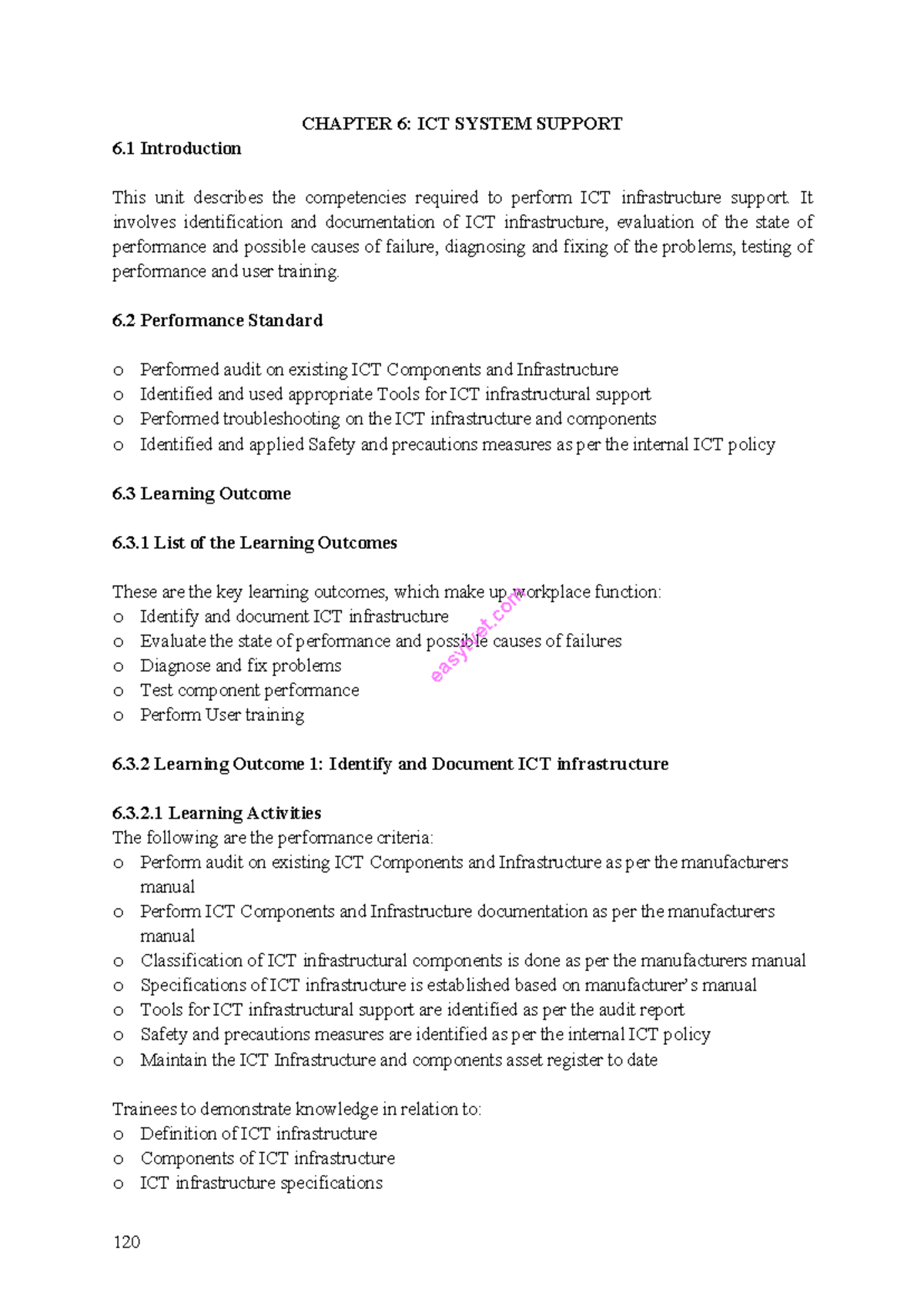 **ICT SYSTEM SUPPORT - CHAPTER 6: Performance Standards ...