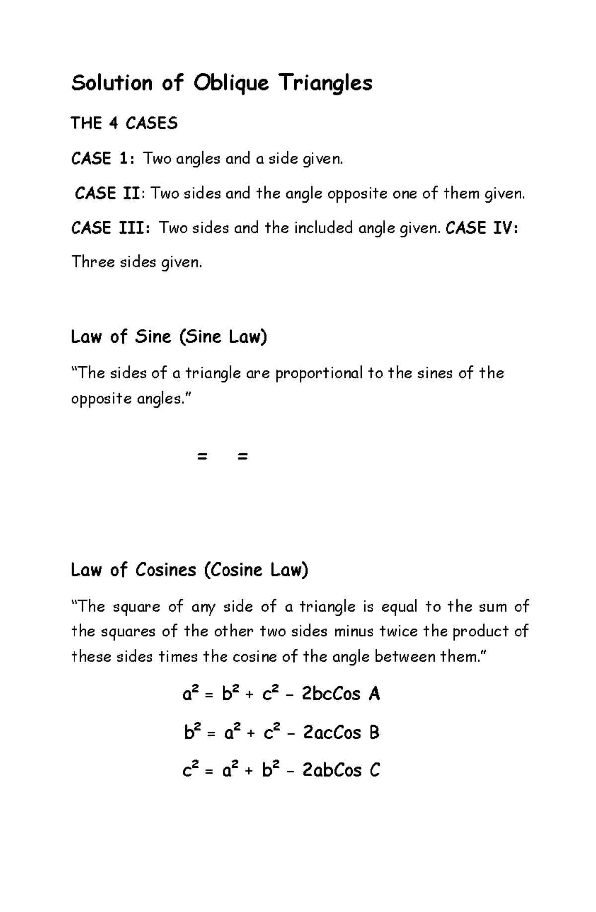 4 Cases of Oblique Triangles - Basic Engineering Mathematics Notes ...