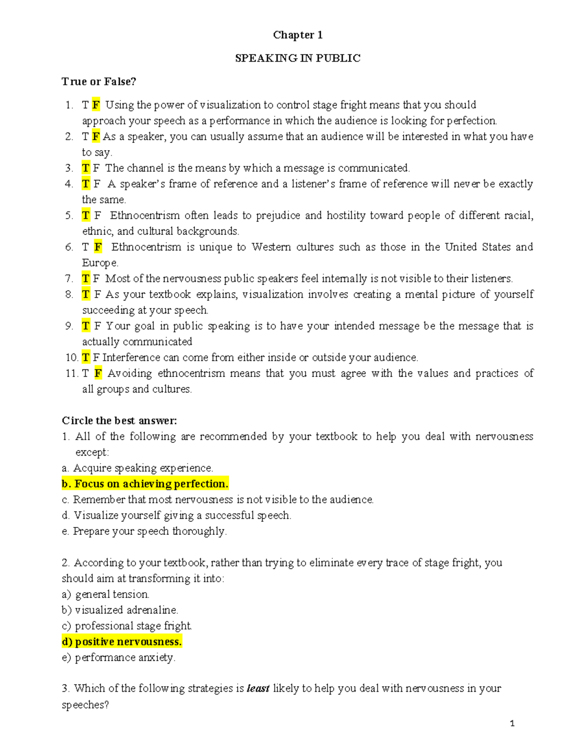 Chapter 1 - C111: True or False on Public Speaking Techniques - Studocu