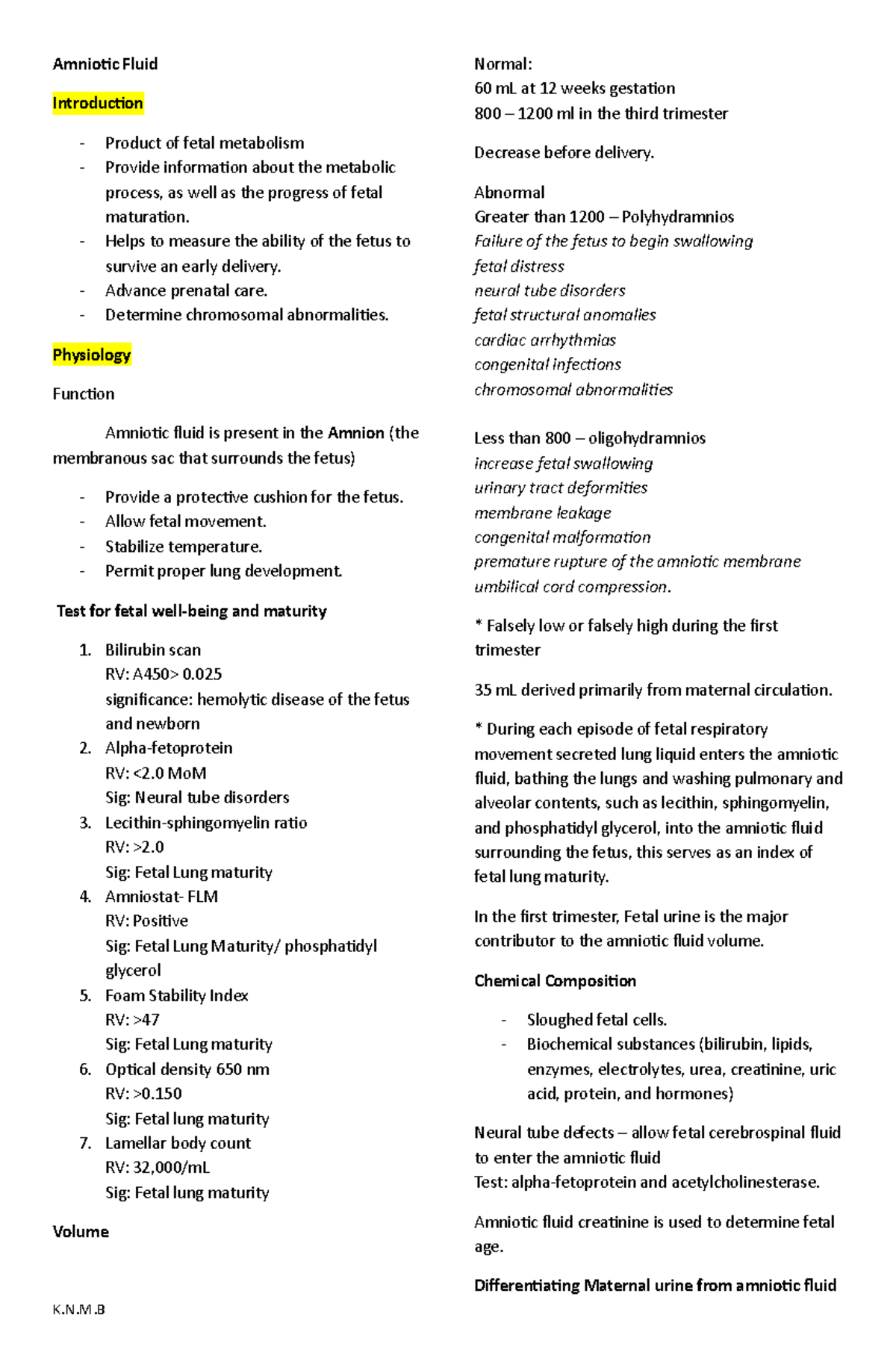 Amniotic Fluid Analysis: Metabolic Processes & Fetal Maturation ...