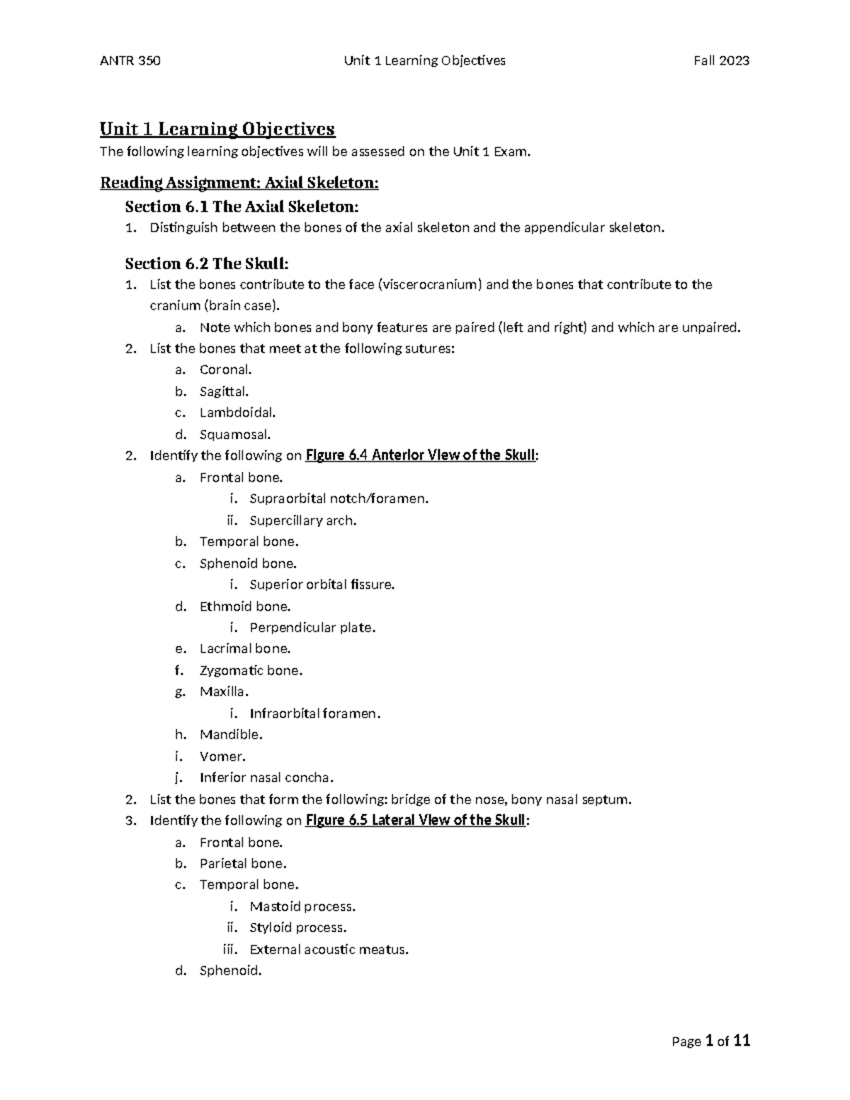 Unit 1 Learning Objectives for ANTR 350 - Fall 2023 Exam Prep - Studocu